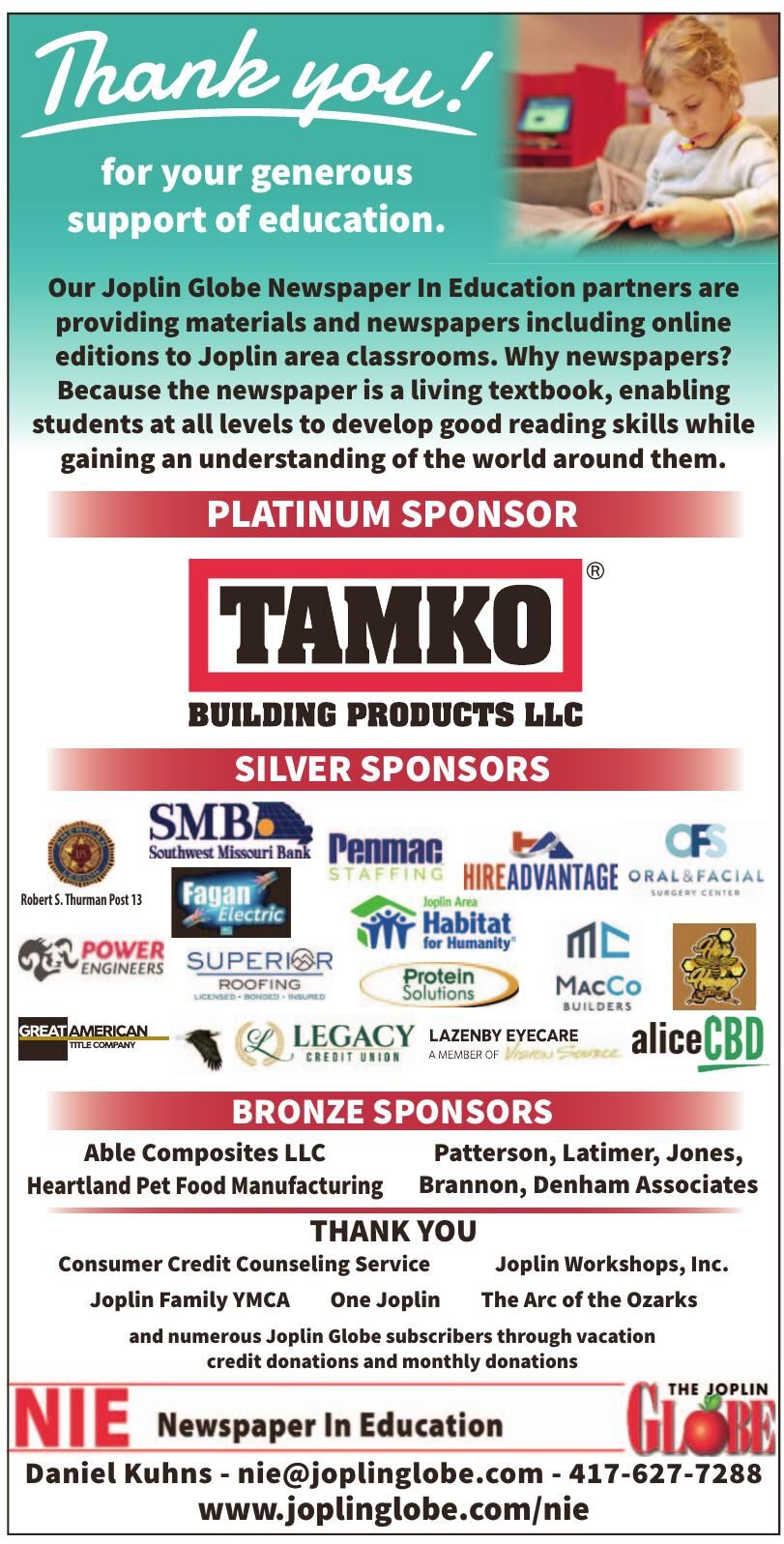 Sponsor Listing | Newspaper In Education | joplinglobe.com