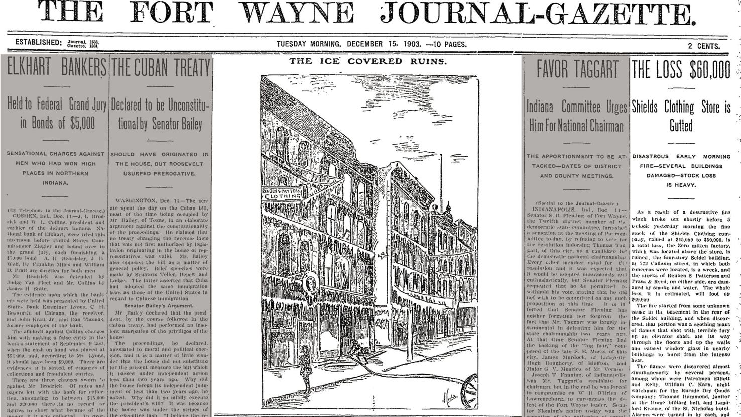 Dec. 14, 1903: Fire guts downtown Fort Wayne building on bitter cold ...