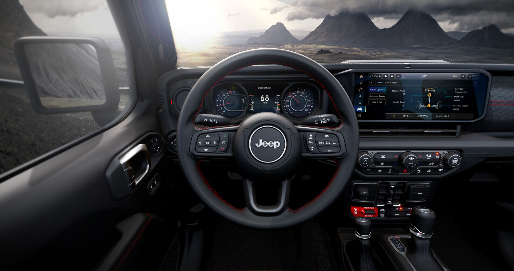 2025 Jeep® Wrangler interior features 12.3-inch Uconnect 5 touchscreen ...