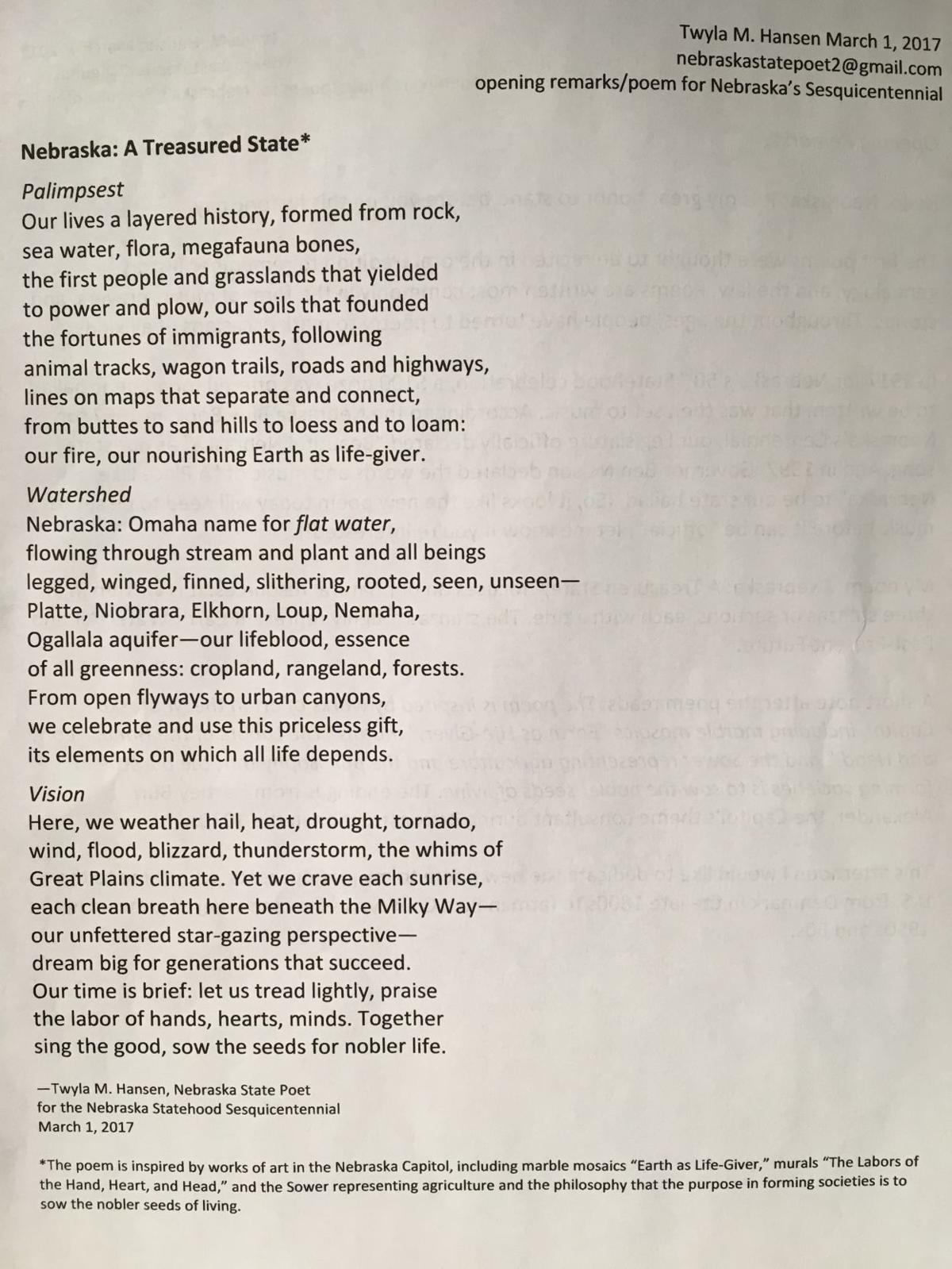 Legislature caps Statehood Day ceremonies with songs, poems | Nebraska ...