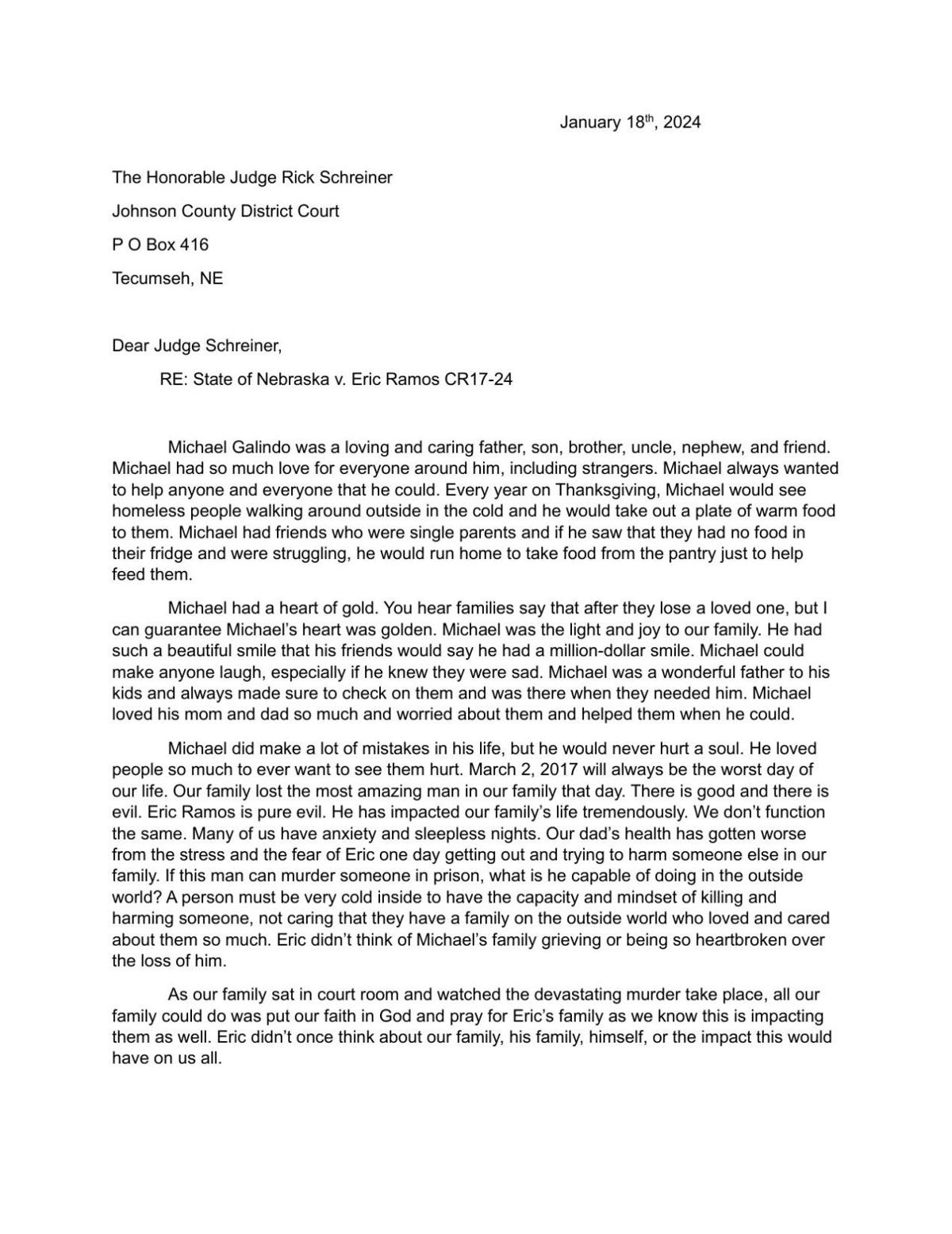 Galindo family victim-impact letter