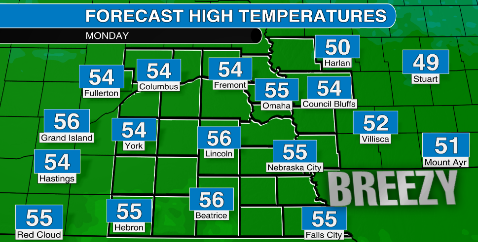 Chilly and breezy across southeast Nebraska; showers return late Monday ...