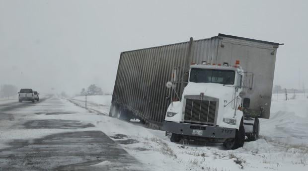 Tractor trailer stuck in snow