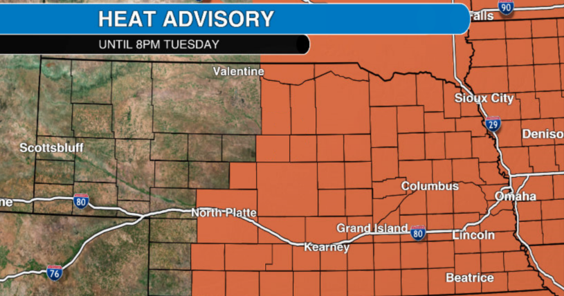 Extreme heat across Nebraska Tuesday before a cold front and rain move in