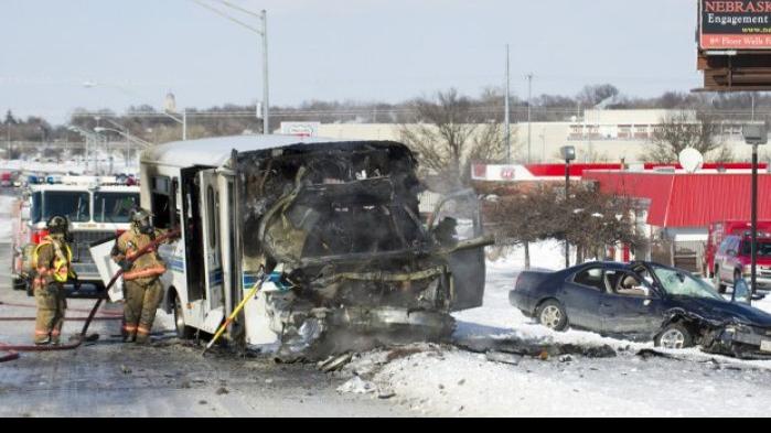 Bus catches fire after crash | Local | journalstar.com