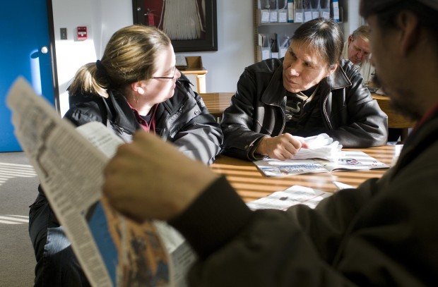 Matt Talbot hands out clothes to homeless