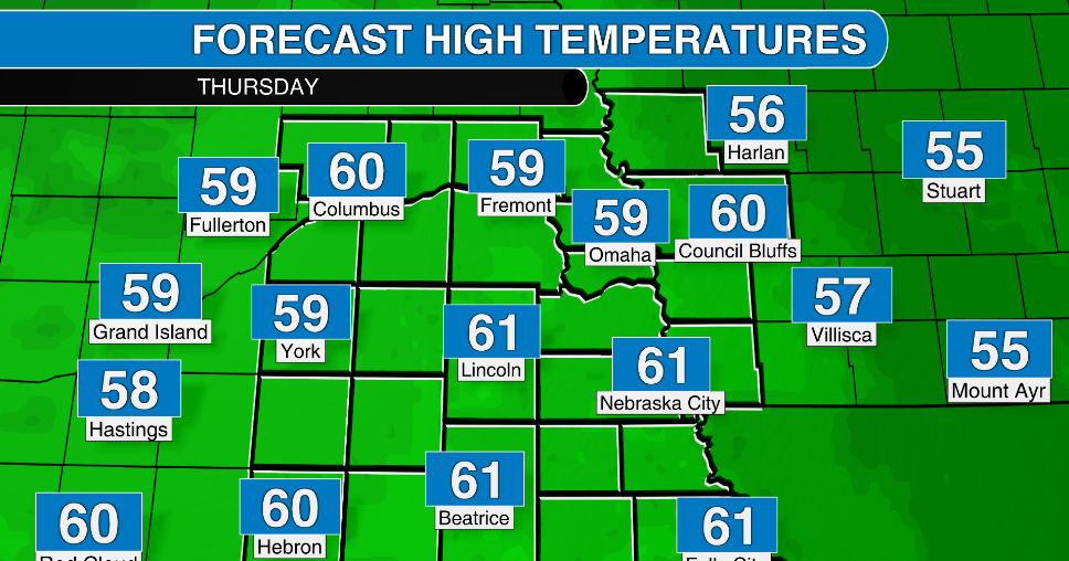 Warming up in in southeast Nebraska Thursday