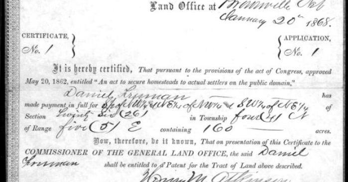 Homestead certificate