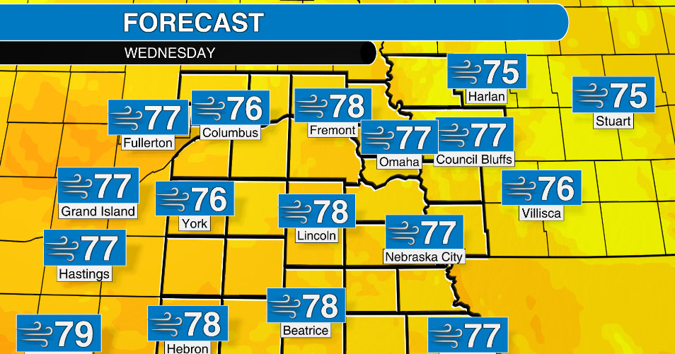 Windy Wednesday in southeast Nebraska, cold front Thursday evening