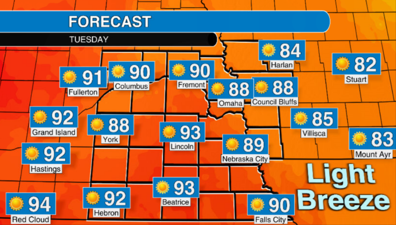 Sunny and very warm Tuesday; when will rain return to southeast Nebraska?