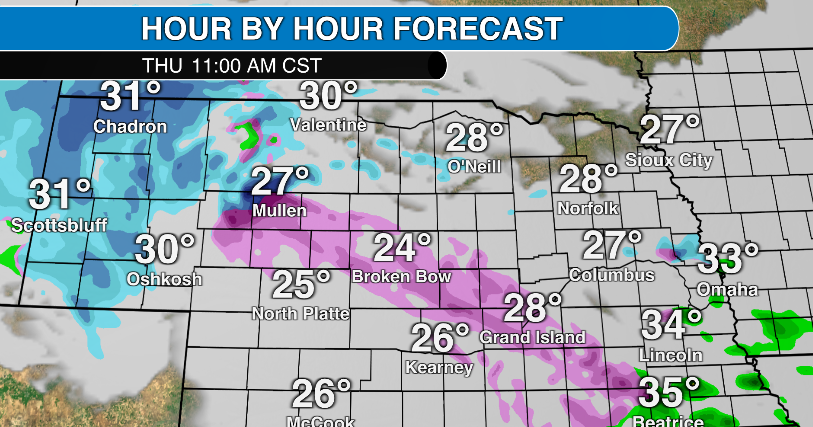 Full details on the wintry mix across Nebraska Thursday and Thursday night