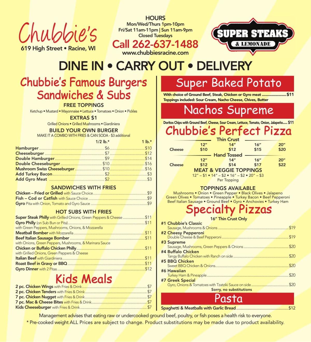 CLICK HERE to read the new Chubbie's menu, with inclusions from Super ...
