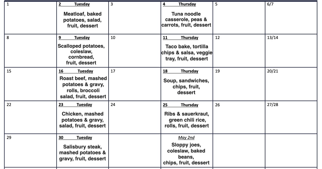Stanford Senior Menu - April 2024 | News | judithbasinpress.net