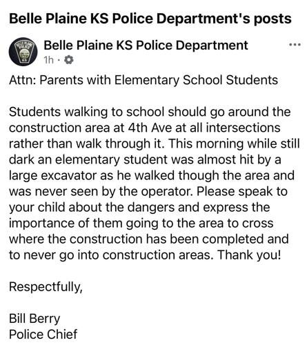 Belle Plaine police say don’t walk through active construction zones ...