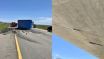 Truck with oversized load hits bridge in Hays, overturns and blocks ...