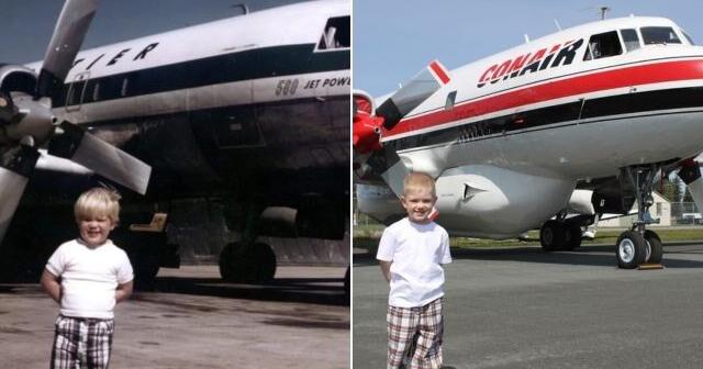 He posed by an airplane as a kid in 1976. 40 years later he recreated ...