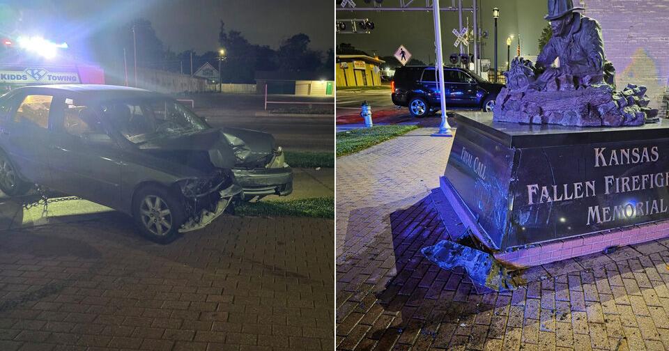 Driver critical after crashing into firefighters memorial statue in ...