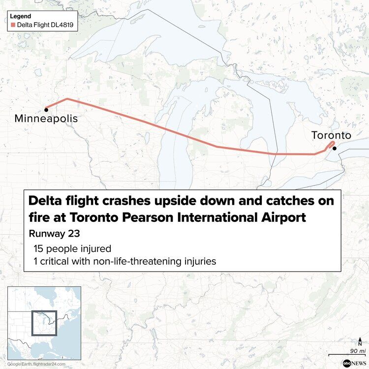 Delta Airlines plane flips on landing in Toronto and a badly hurt child ...