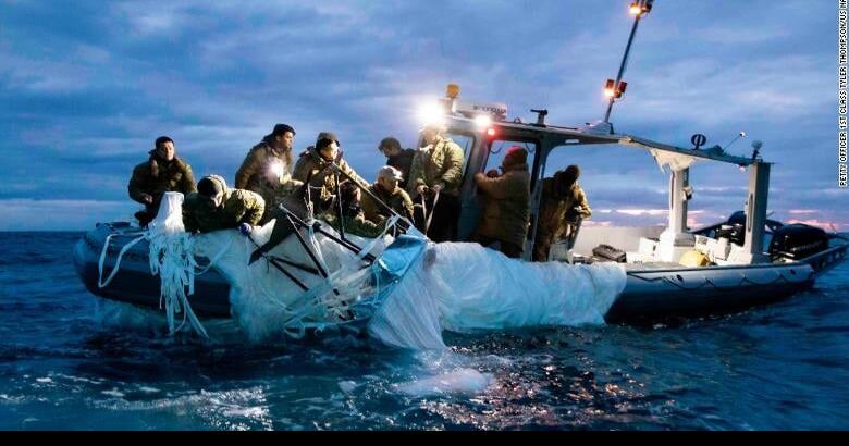 US Navy releases photos of Chinese spy balloon recovery effort ...
