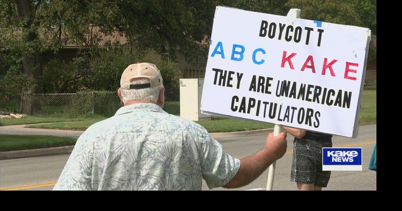 Protesters gather outside KAKE News Sunday over Jimmy Kimmel suspension ...