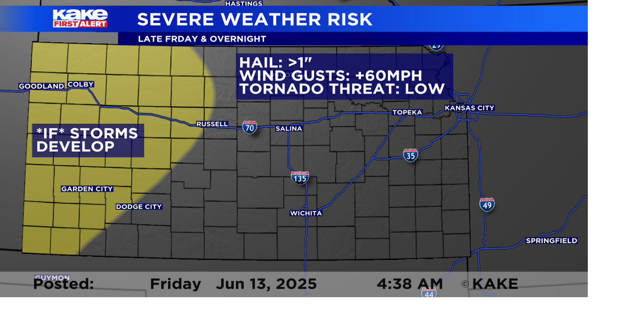 Late day storms on Friday could produce large hail and high wind gusts ...