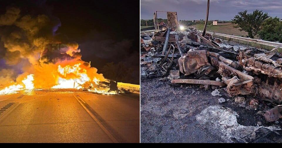 No serious injuries after tractor-trailers crash, catch fire on Kansas ...