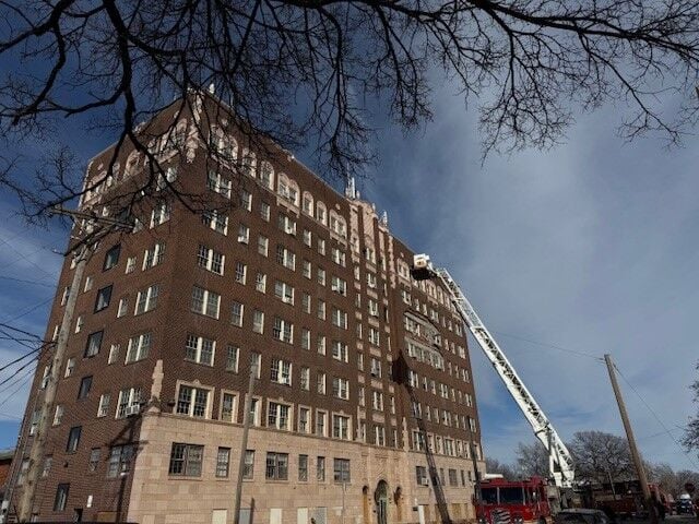 Fire crews respond after bricks fall off of historic Commodore ...