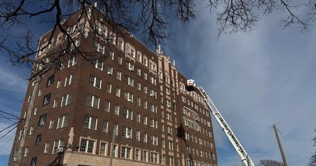 Fire crews respond after bricks fall off of historic Commodore ...