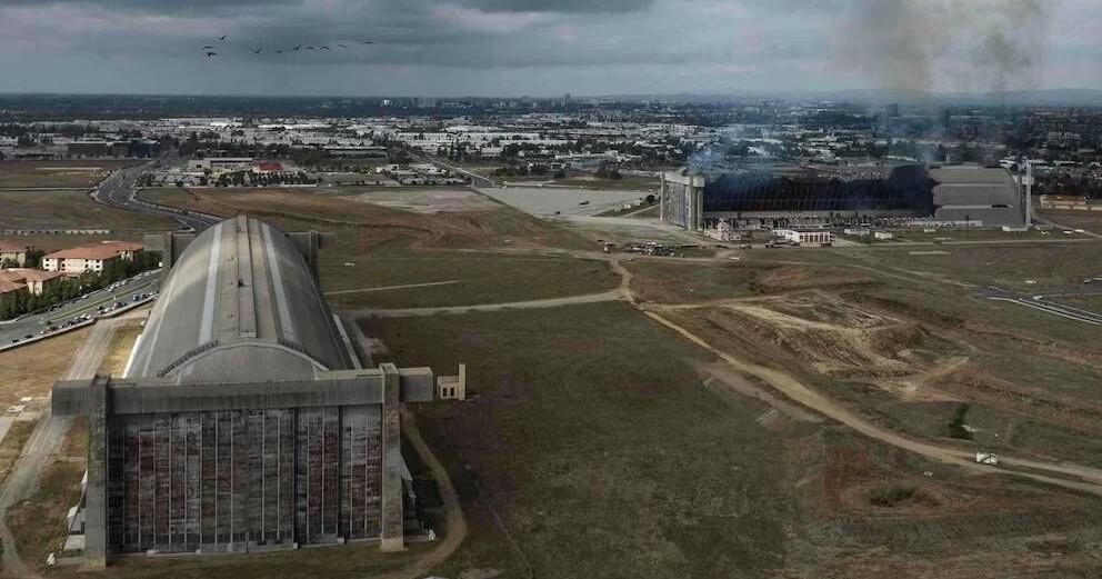 Massive World War II-era blimp hangar burns in Southern California ...