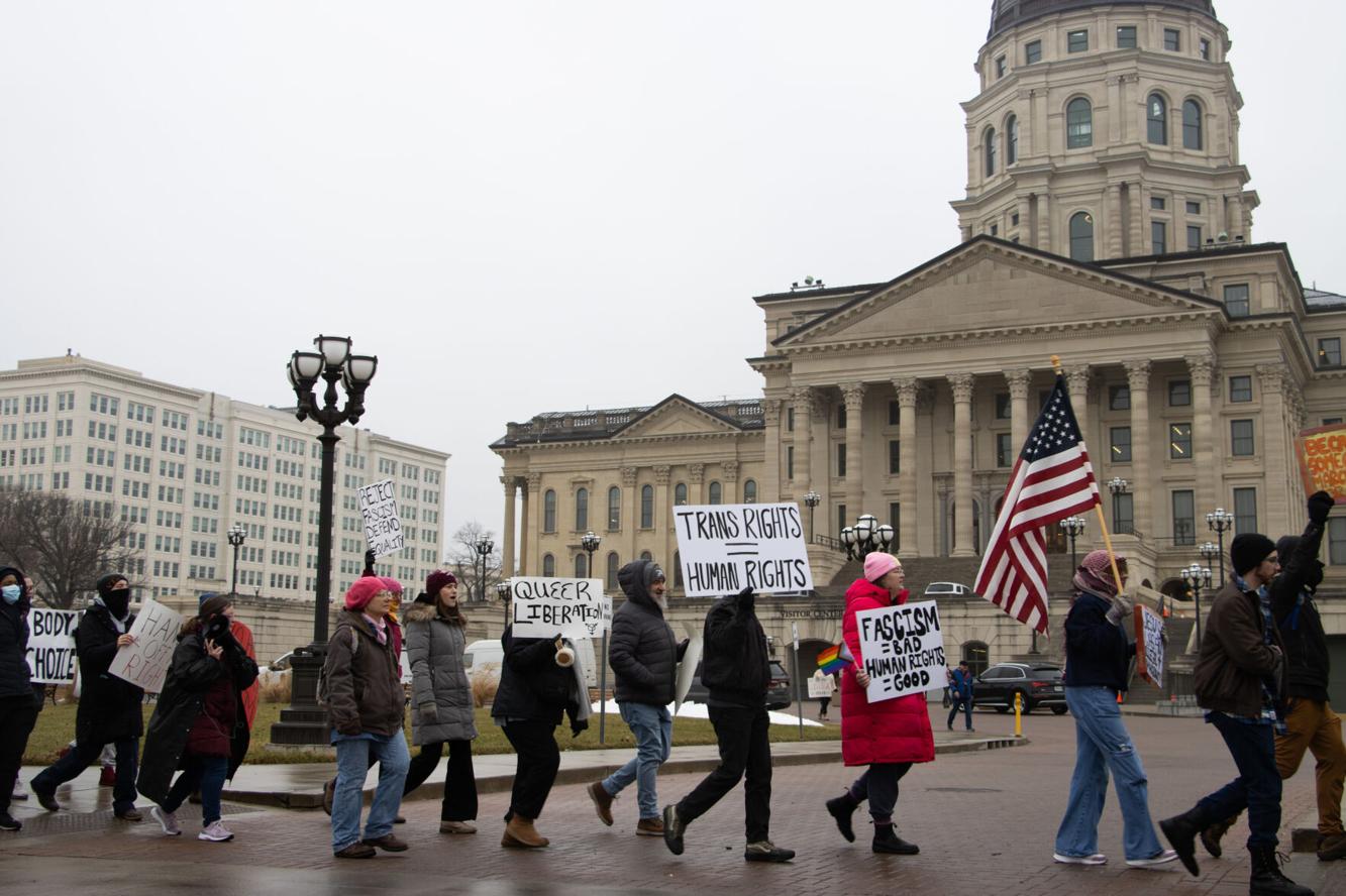 Anti-Trump Administration protestors gather at the Capitol in Topeka ...