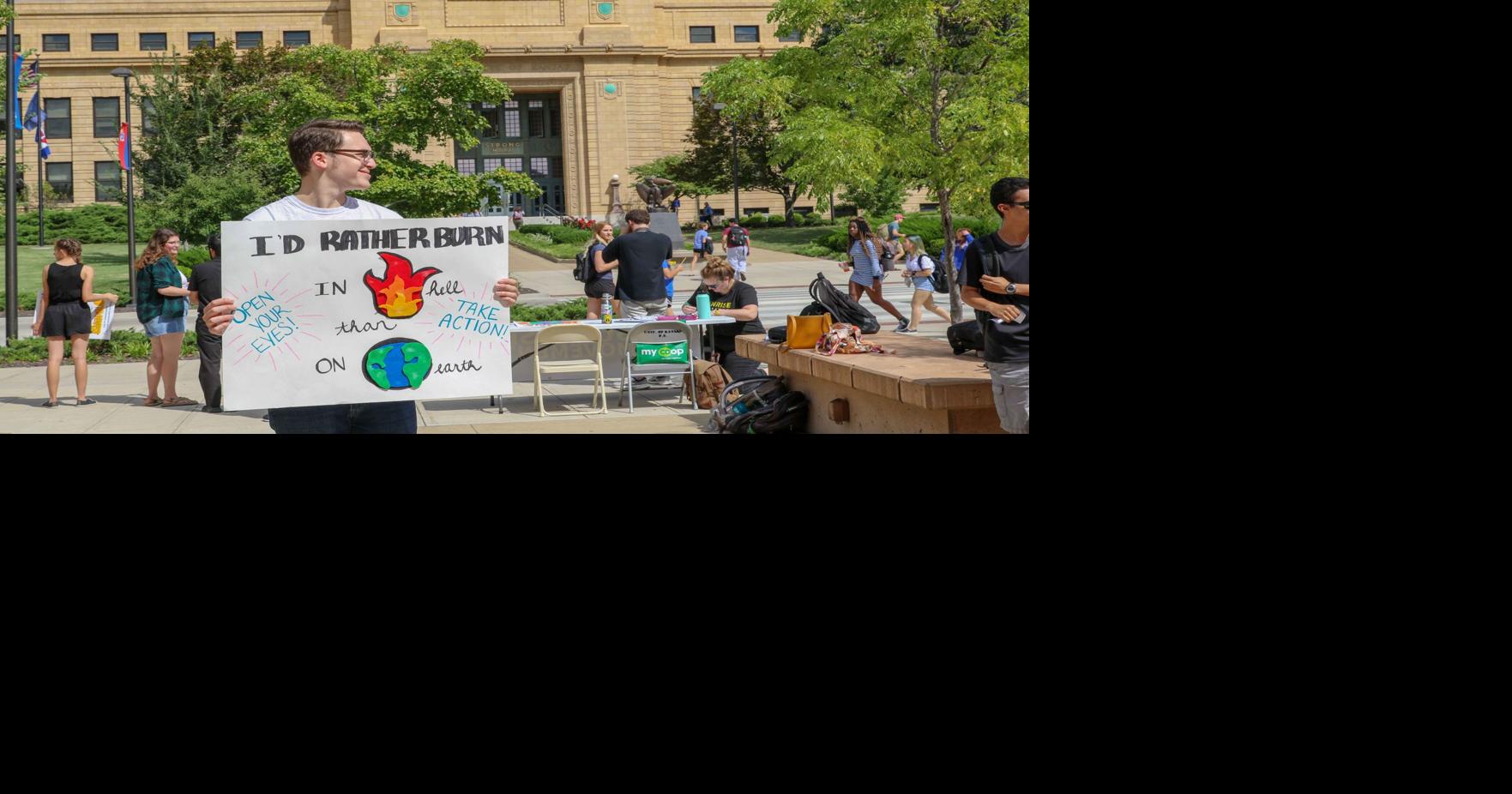KU students join in the global climate strike on Wescoe Beach | News ...