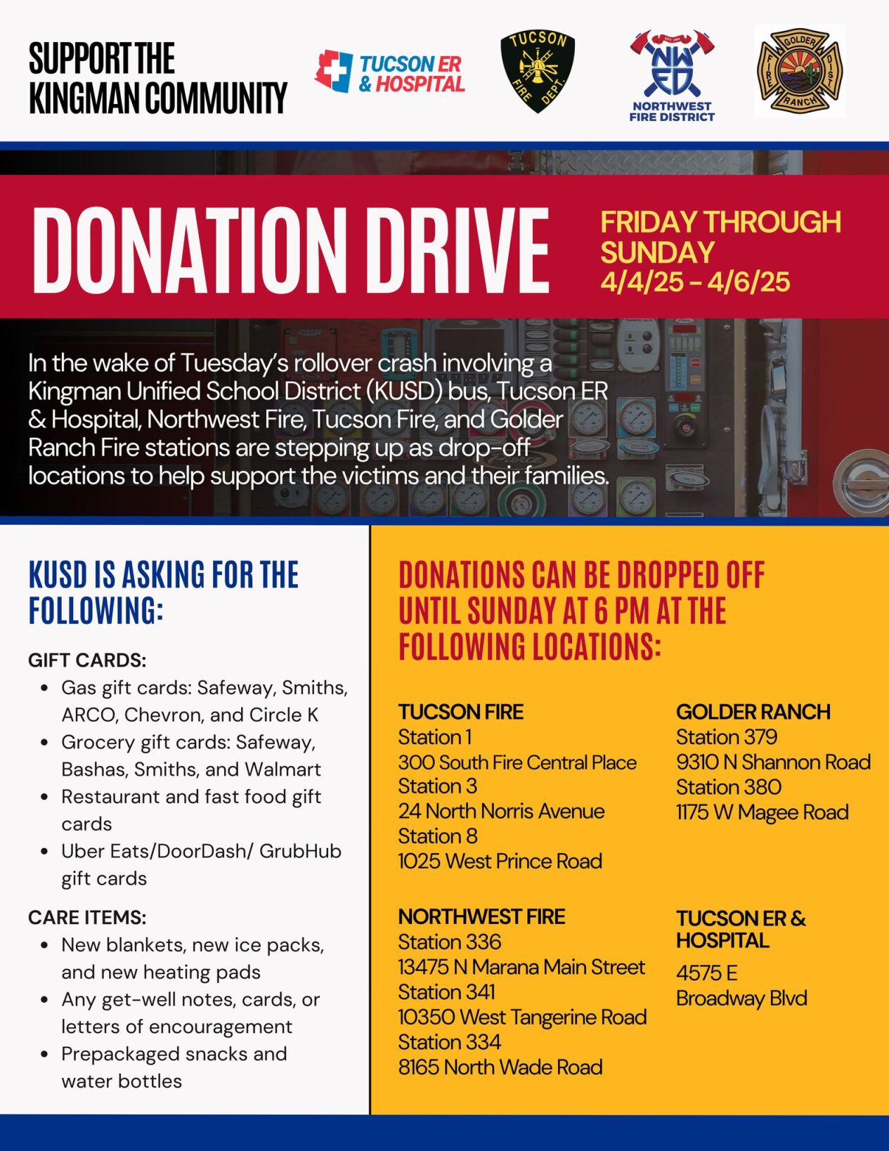 Tucson first responders step up to host donation drive for victims of KUSD bus crash | News ...