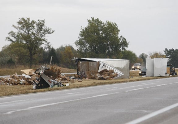 I-80 crash hurts 35; Semi, bus hit semi near Gibbon 2 a.m. today