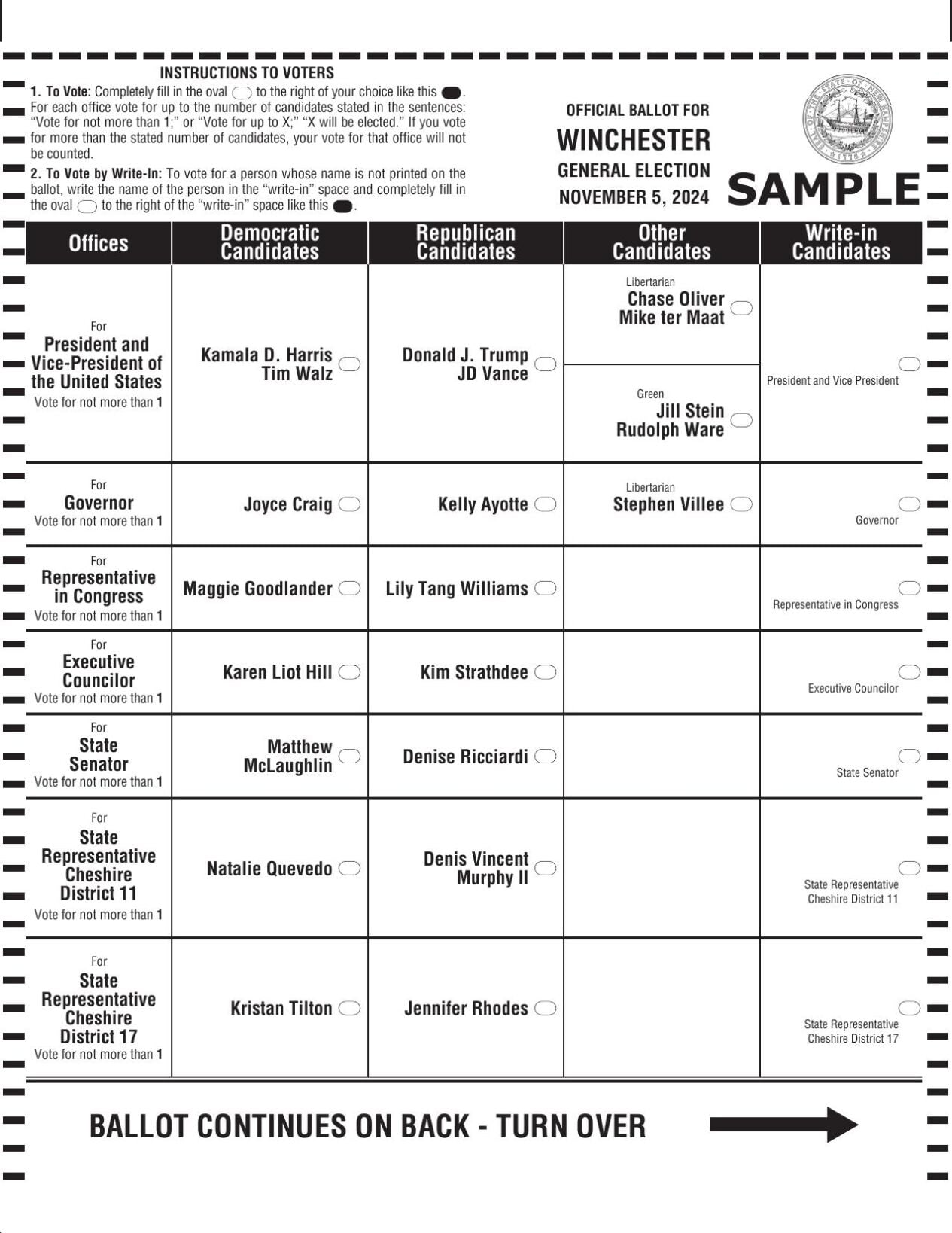 Winchester sample ballot 2024 | | keenesentinel.com