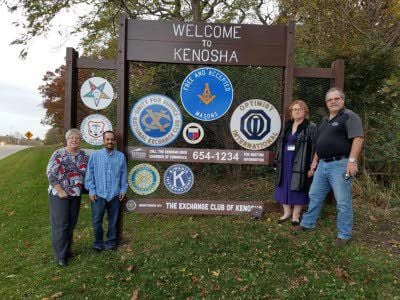 The “Welcome to Kenosha” service sign, located