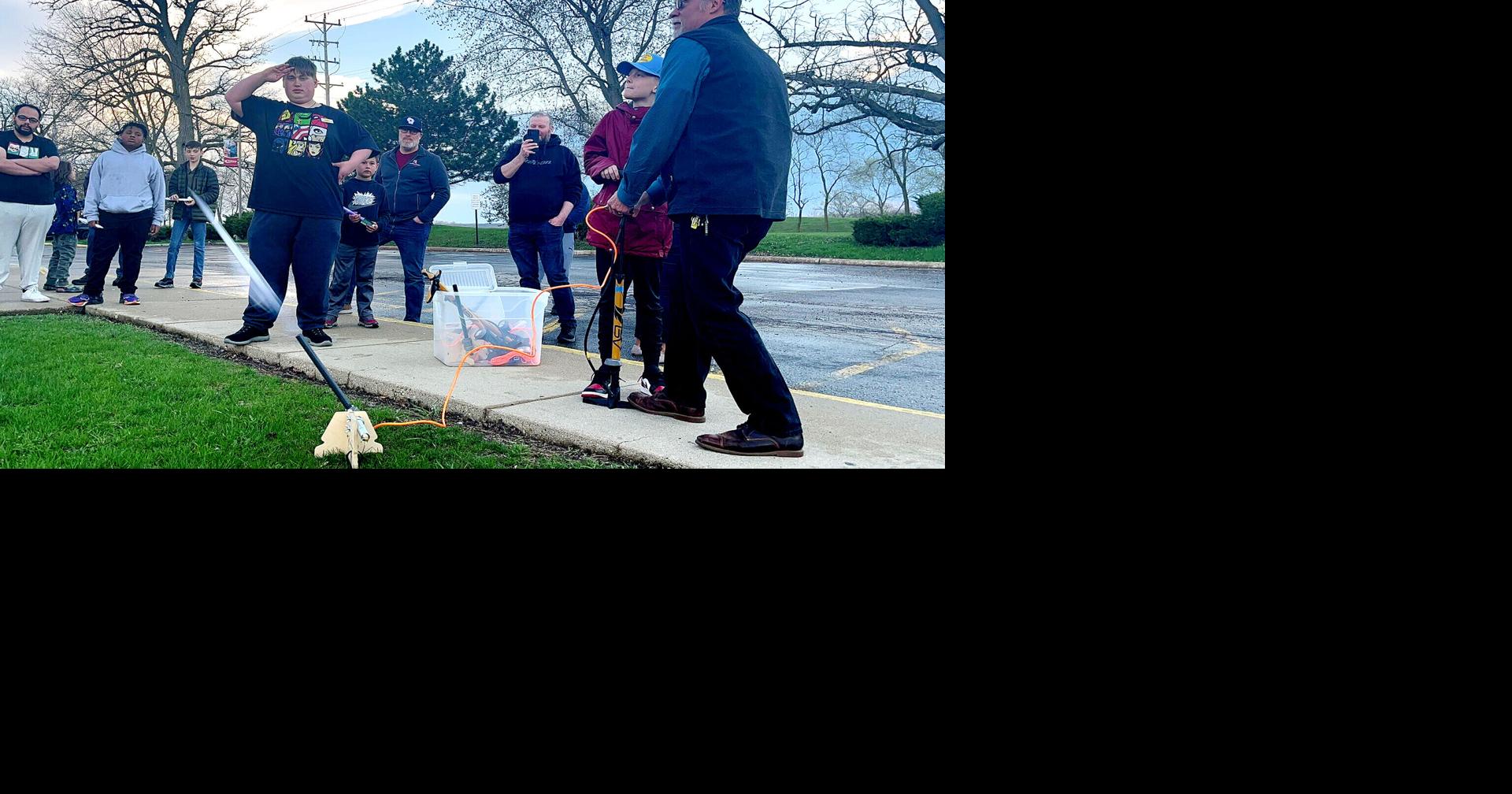Students launch paper rockets at LakeView in Kenosha County