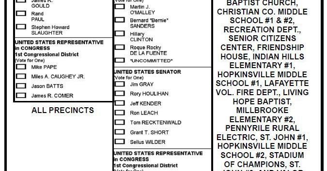 Primary Election Sample Ballot 2016 | News | Kentucky New Era