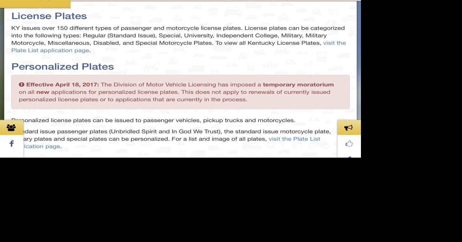 Kentucky issues temporary halt to personalized plates | News | Kentucky ...