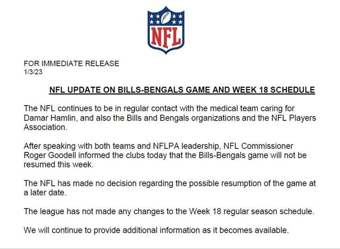 NFL releases statement concerning Bills – Bengals Game | Sports | klax ...