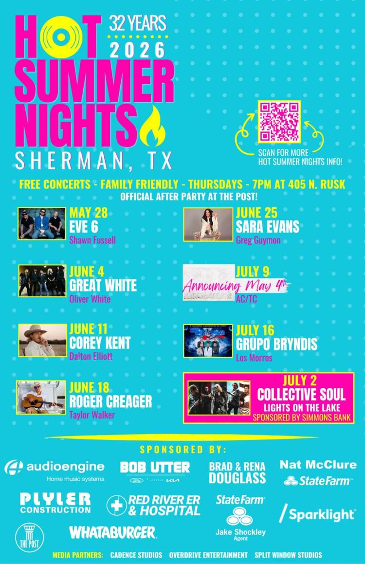 Sherman reveals lineup for free summer concert series | Texas Headline ...