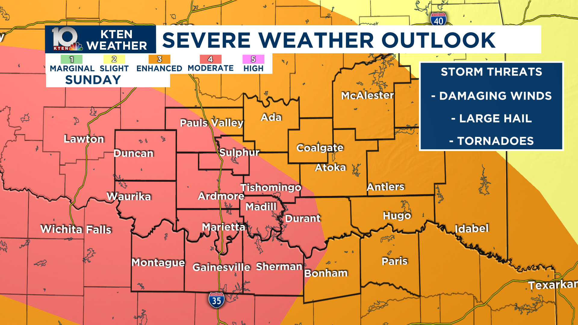 Damaging winds and spin up tornadoes possible Sunday in Texoma ...