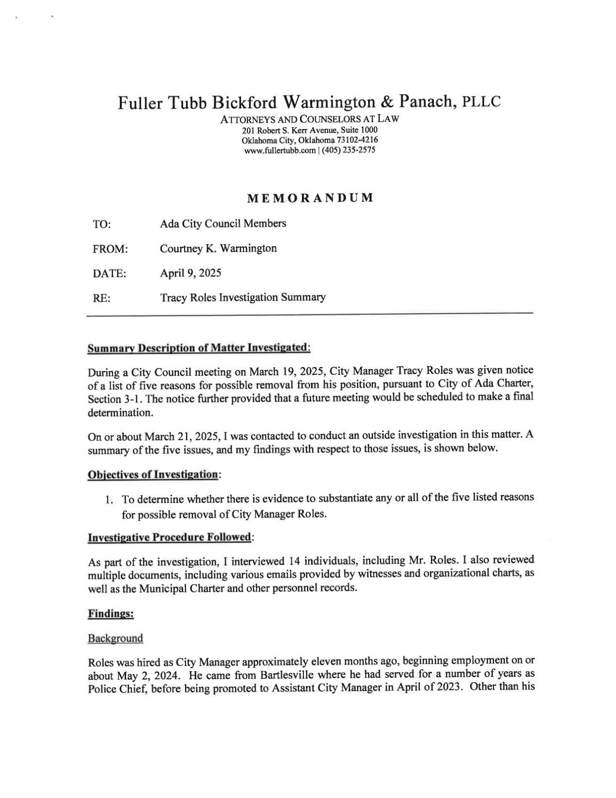 Findings from investigation into former Ada city manager released ...