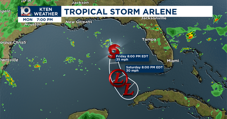 Tropical Storm Arlene forms in the Gulf of Mexico | Weather News | kten.com