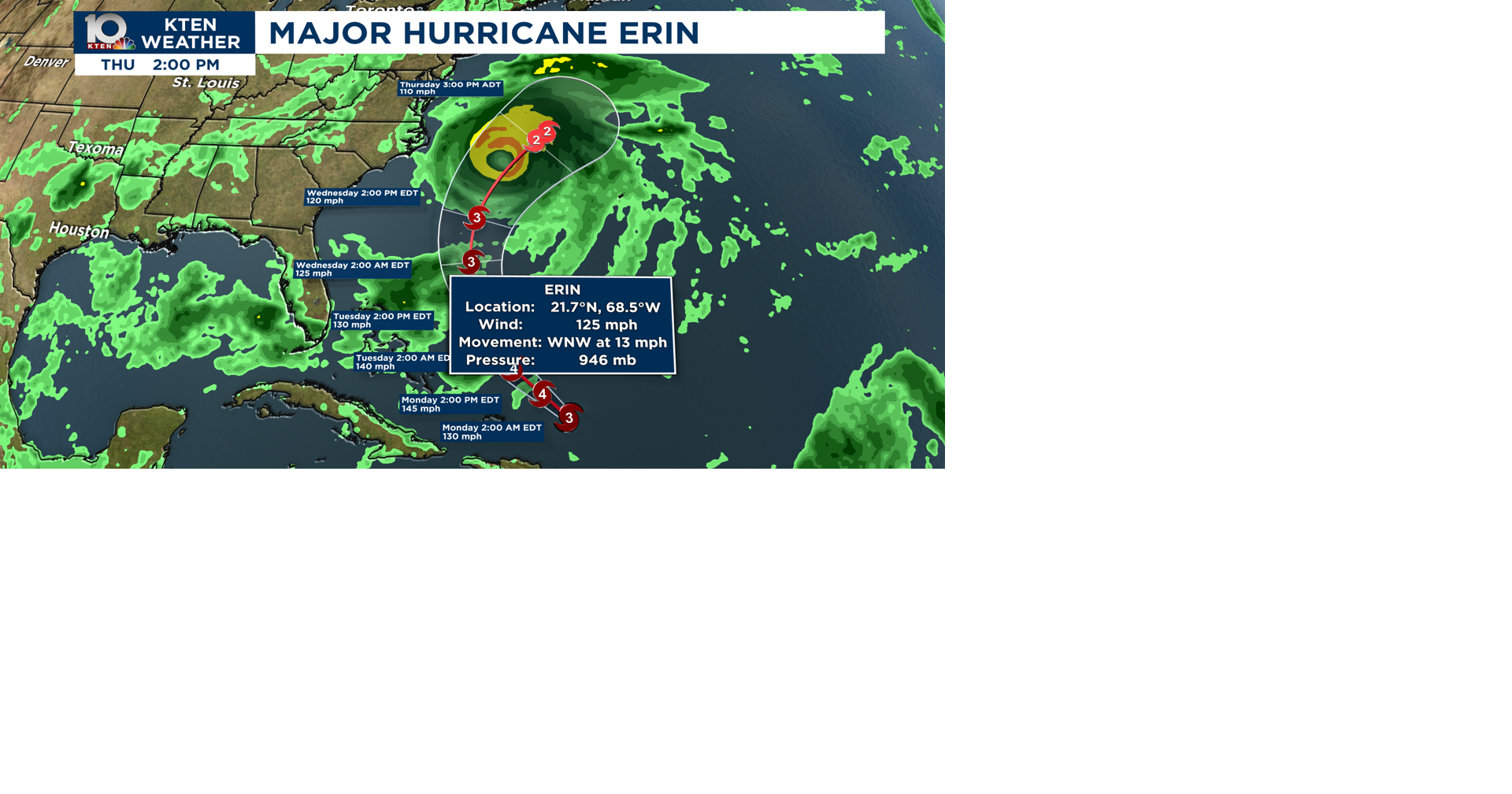 Hurricane Erin update | Weather | KTEN | kten.com