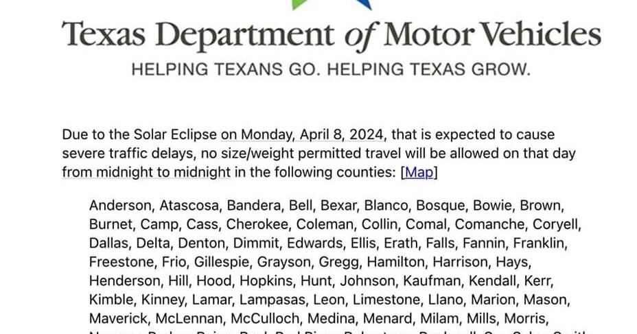Texas bans oversize vehicles on day of solar eclipse | | kten.com