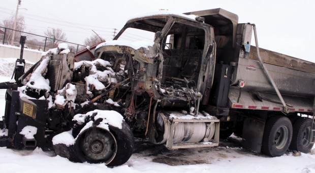 Snow plow fire ravages highway department shop