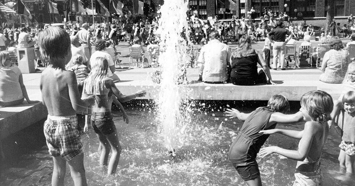 The Way It Was: Children play in La Crosse library fountain in 1976