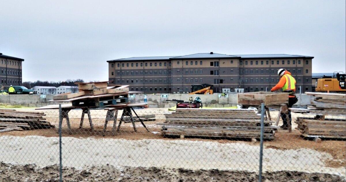 Construction of third, four-story, 60,000-square-foot barracks at Fort ...
