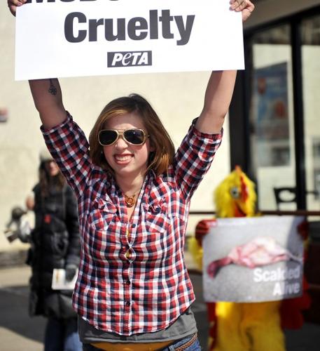 PETA protesters picket at downtown McDonald's