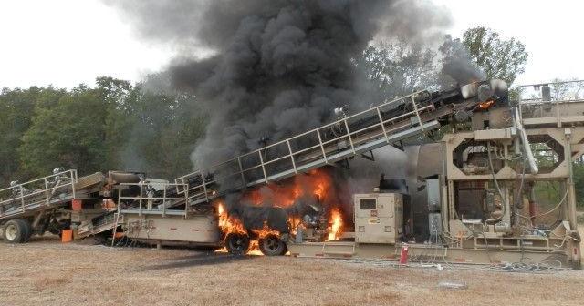 Fire damages portable asphalt plant
